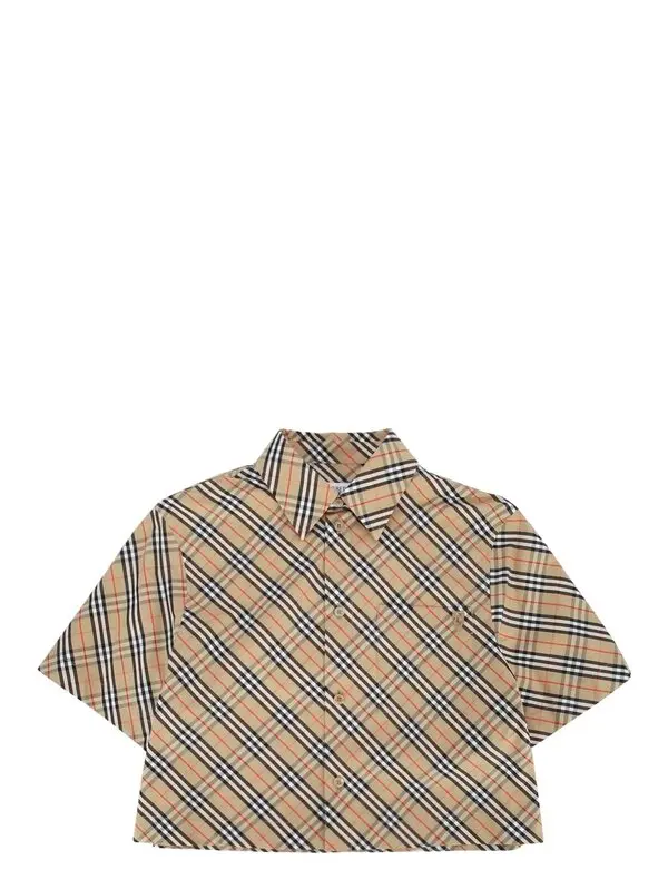 Burberry Check Short Sleeve Crop Shirt - Multicolor