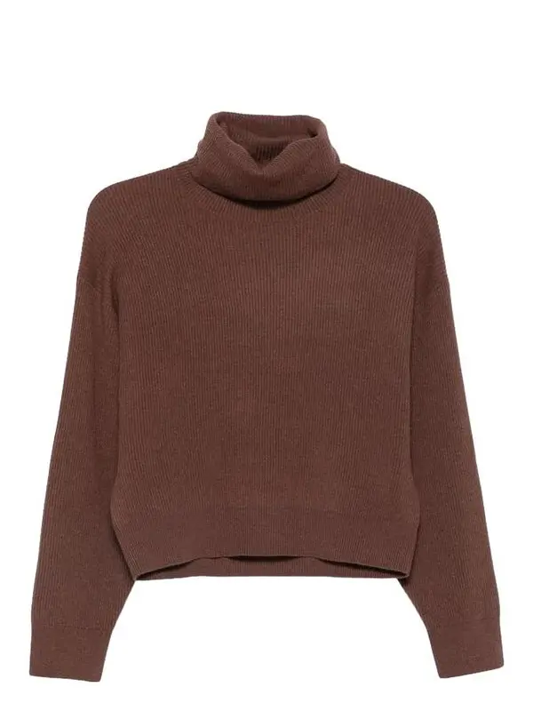 Brunello Cucinelli Cashmere And Silk Blend Ribbed Roll Neck Jumper - Brown