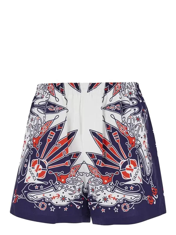 Gucci Blue Shorts With Bandana Print In Cotton - Multicolor