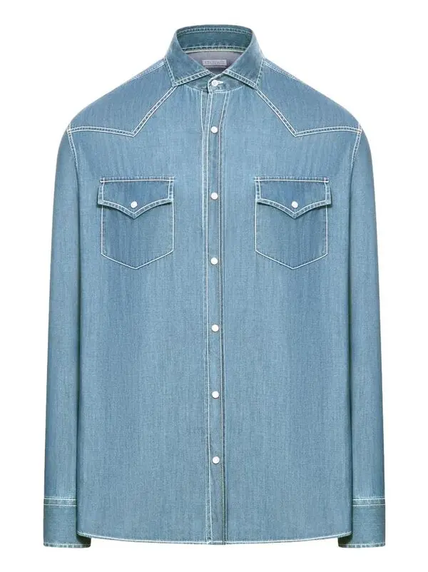Brunello Cucinelli Long-sleeved Denim Shirt - Multicolor