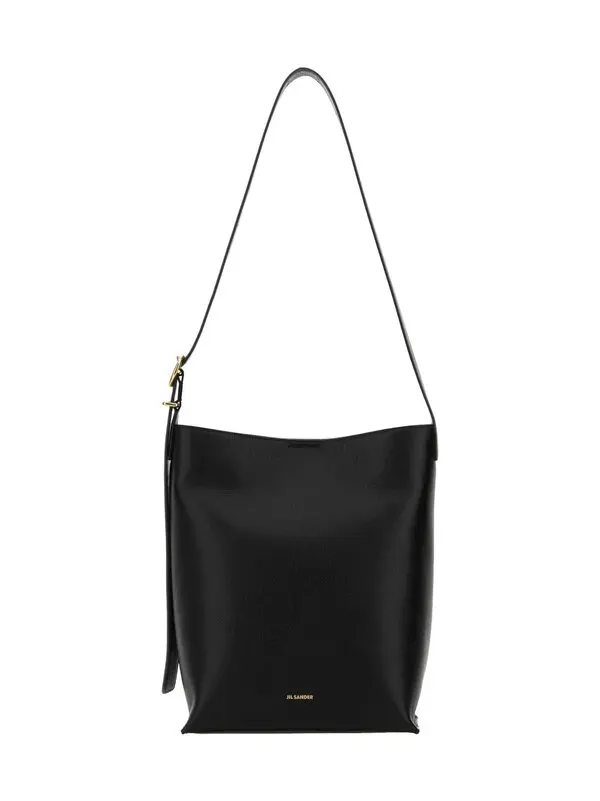 JIL SANDER Leather Cannolo Shoulder Bag - Black