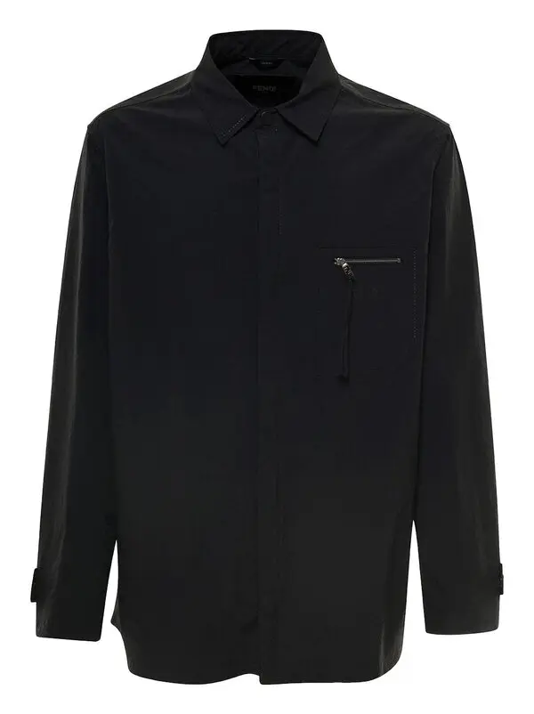 Fendi Blue Jacket With Patch Zipped Pocket And Logo In Nylon - Multicolor