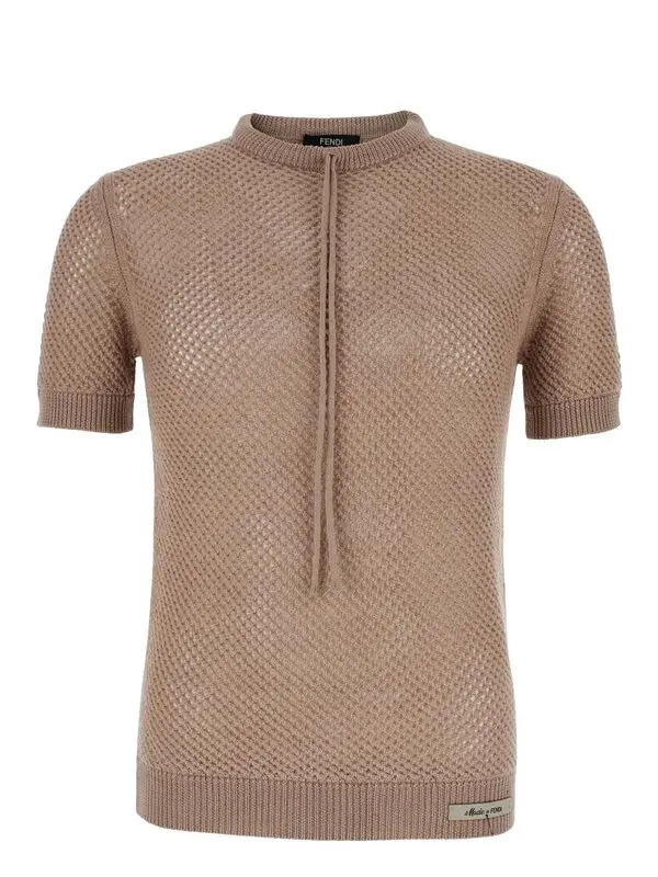 Fendi Beige Open Knit Work Sweater In Wool - Multicolor