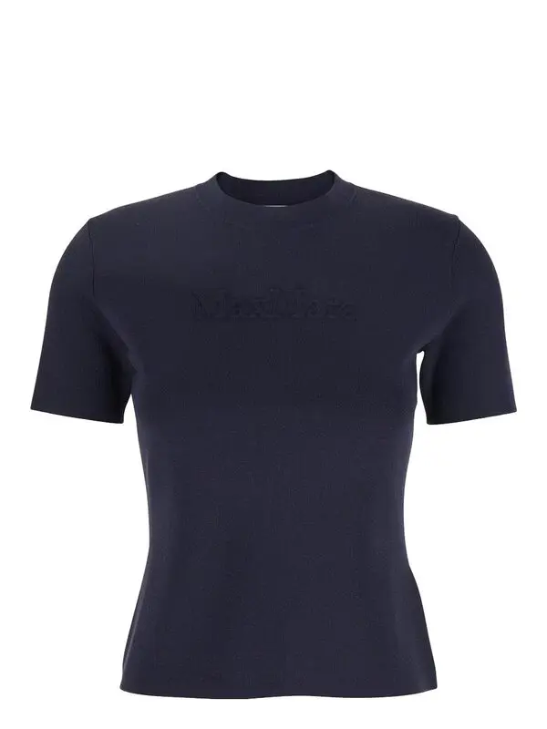 Max Mara Blue Crewneck T-shirt With Tonal Logo Lettering On The Front In Viscose Blend - Multicolor