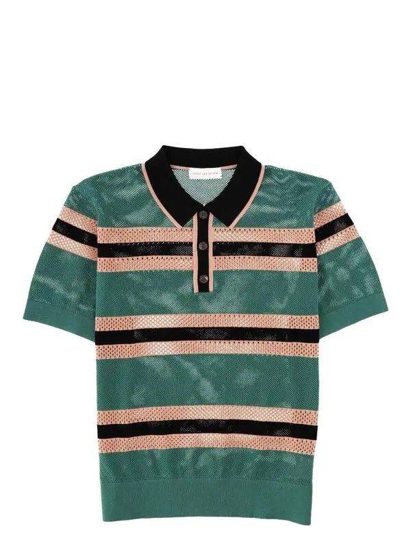 Dries Van Noten Perforated Mercy Stripe Polo Shirt - Green