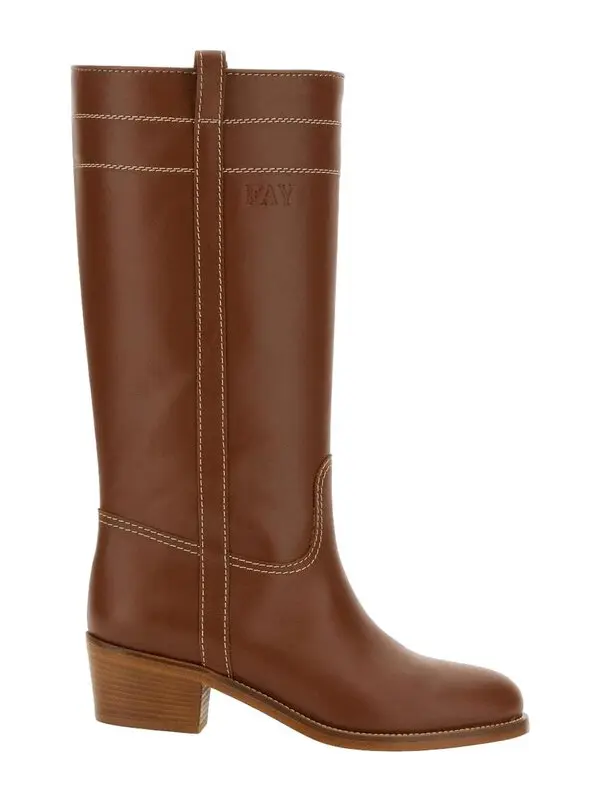 FAY Leather Boot - Brown