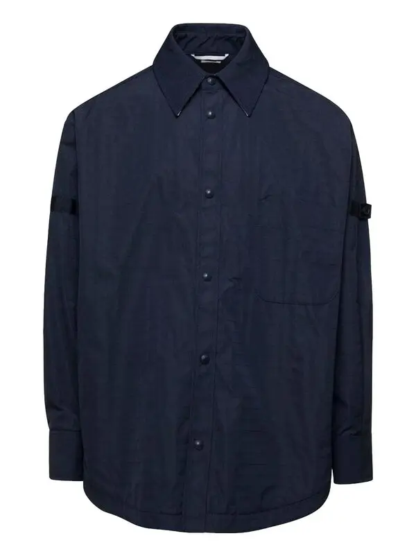 Thom Browne Oversized Blue Shirt With Patch Pockets In Polyamide Blend - Multicolor