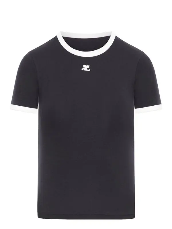 COURREGES Cotton T-shirt With Contrasting Profiles - Black