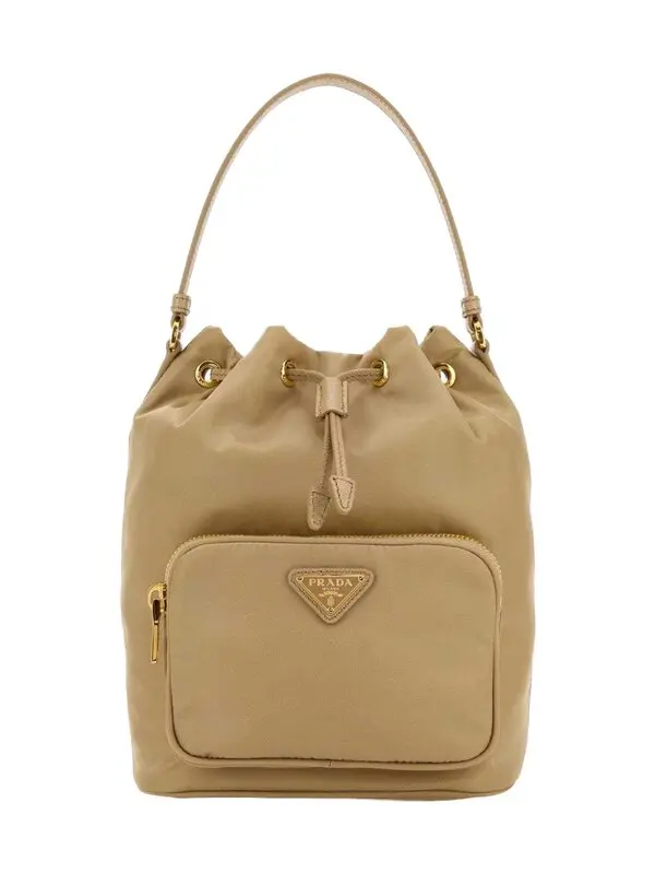 Prada Duet Re-nylon And Saffiano Leather Bucket Bag - Brown
