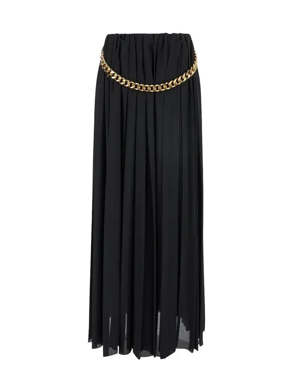 Balenciaga Black Long Pleaded Skirt With Belt In Tech Fabric - Multicolor