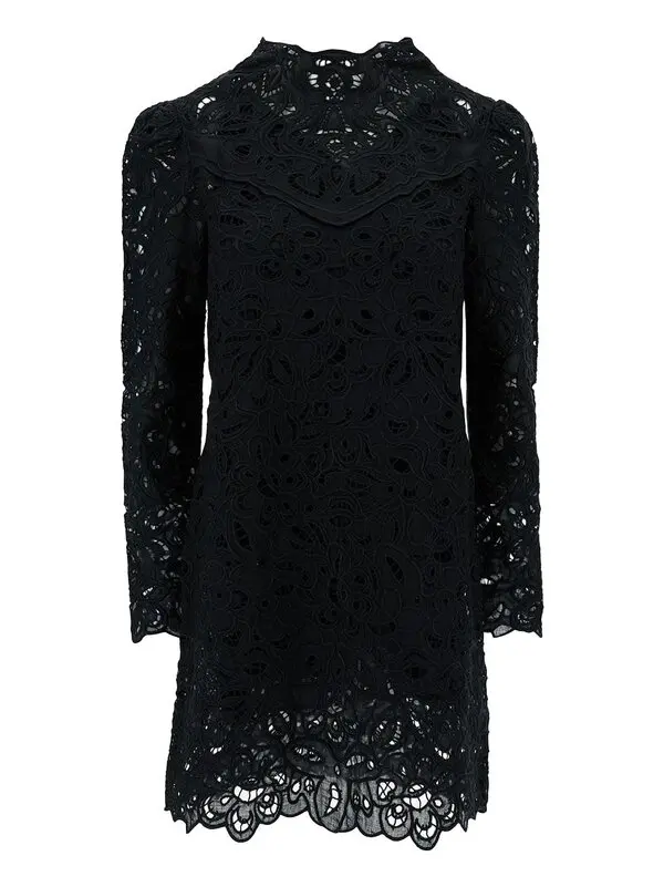 Isabel Marant Étoile Daphne' Mini Black Dress With Flower Embroidery In Guipure - Multicolor