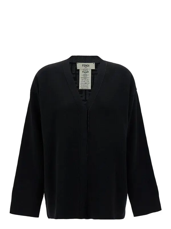 Fendi Black Reversible Cardigan With Jacquard Ff Motif In Knit - Multicolor