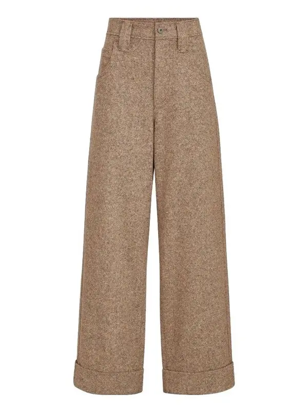 Brunello Cucinelli Wool Wide Leg Pants - Multicolor