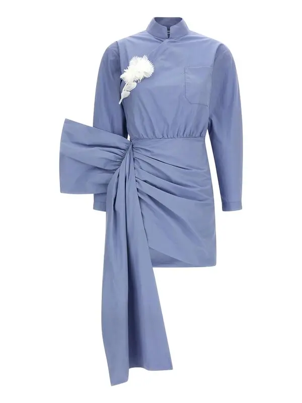 SELF-PORTRAIT Cotton Tie Side Mini' Dress - Blue