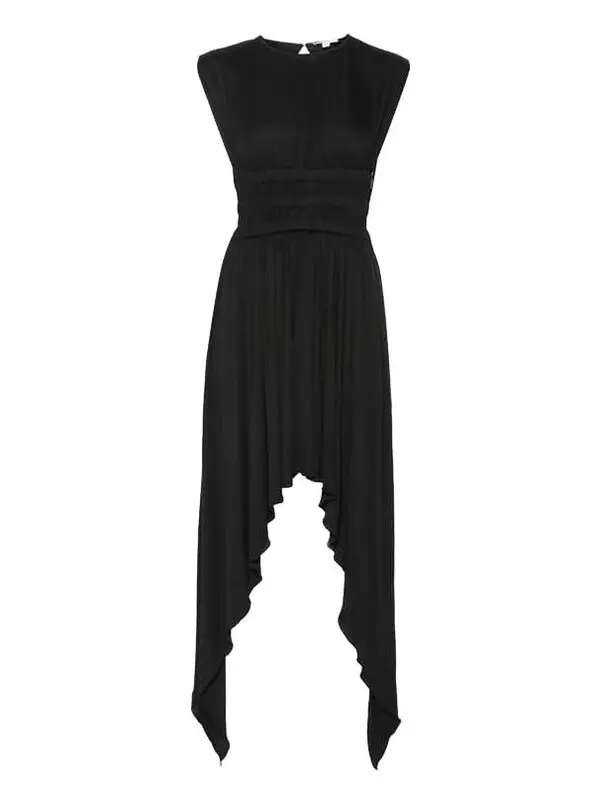 Alaïa Sleeveless Shirred Keyhole Back Handkerchief Hem Dress - Black