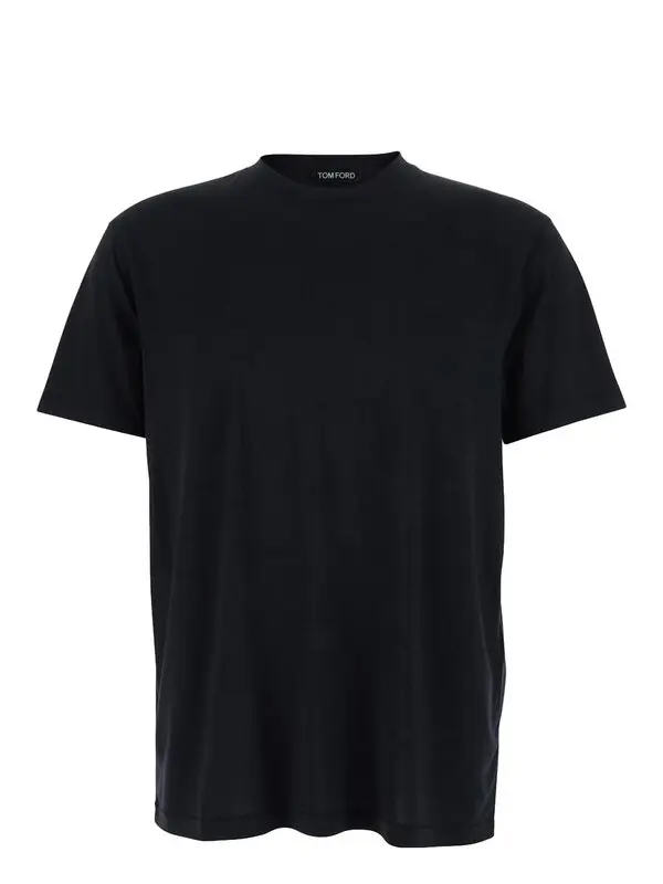 TOM FORD Crew Neck T-shirt With Logo Embroidery On The Front In Cotton Blend For - Black