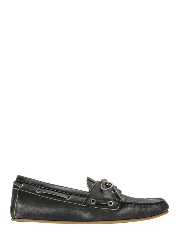 Gucci Leather Boat Shoes With Washed Effect - Black