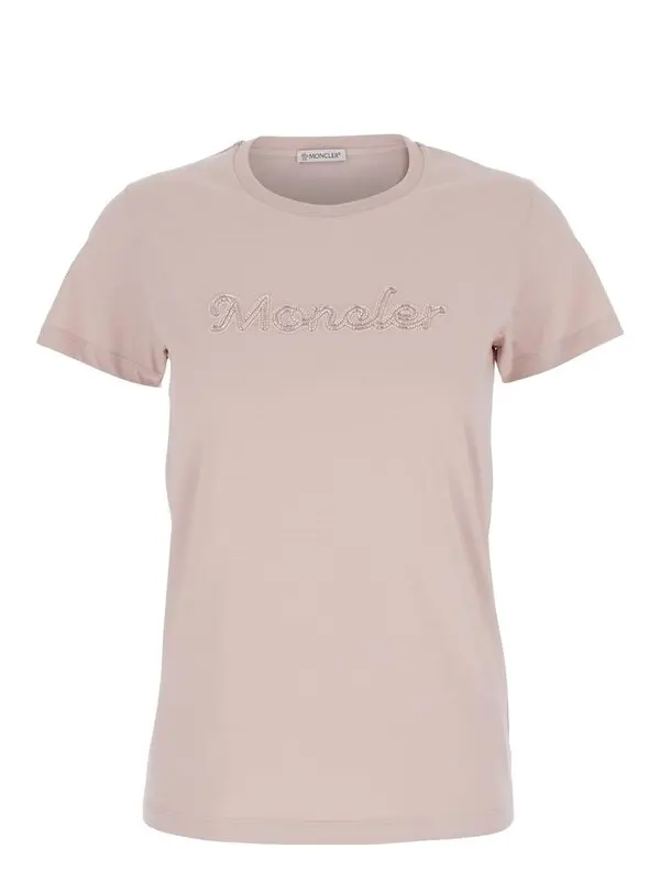 Moncler Cotton Embroidered Logo T-shirt - Pink
