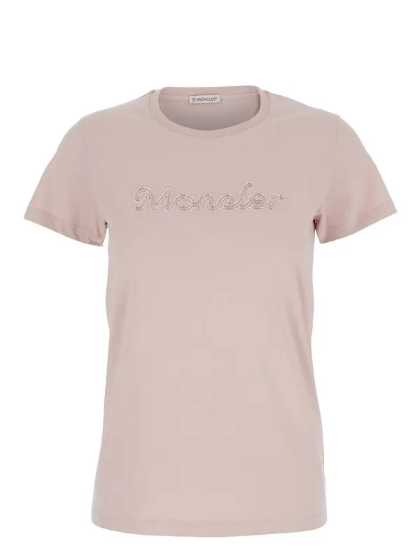 Moncler Cotton Embroidered Logo T-shirt - Pink