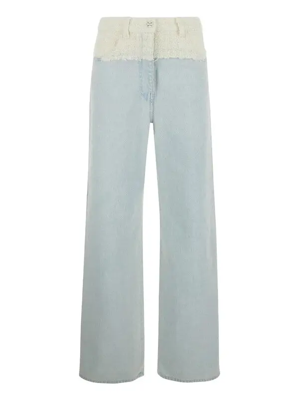 Givenchy Tweed Waist Denim Wide Leg Jeans - Multicolor