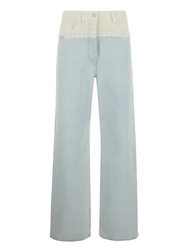 Givenchy Tweed Waist Denim Wide Leg Jeans - Multicolor