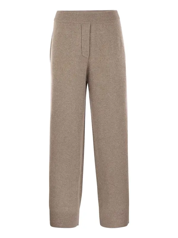 Brunello Cucinelli English Rib Cashmere And Viscose Knit Trousers - Cream
