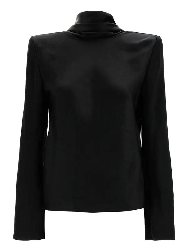 Saint Laurent Black Blouse With Cowl-back In Silk Satin - Multicolor