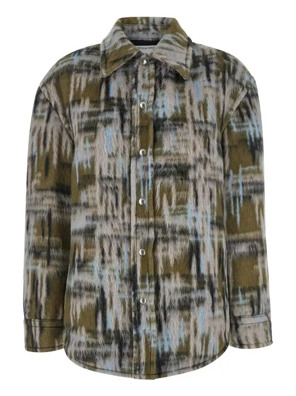Bottega Veneta Overshirt With Pointed Collar In Brushed Wool - Multicolor