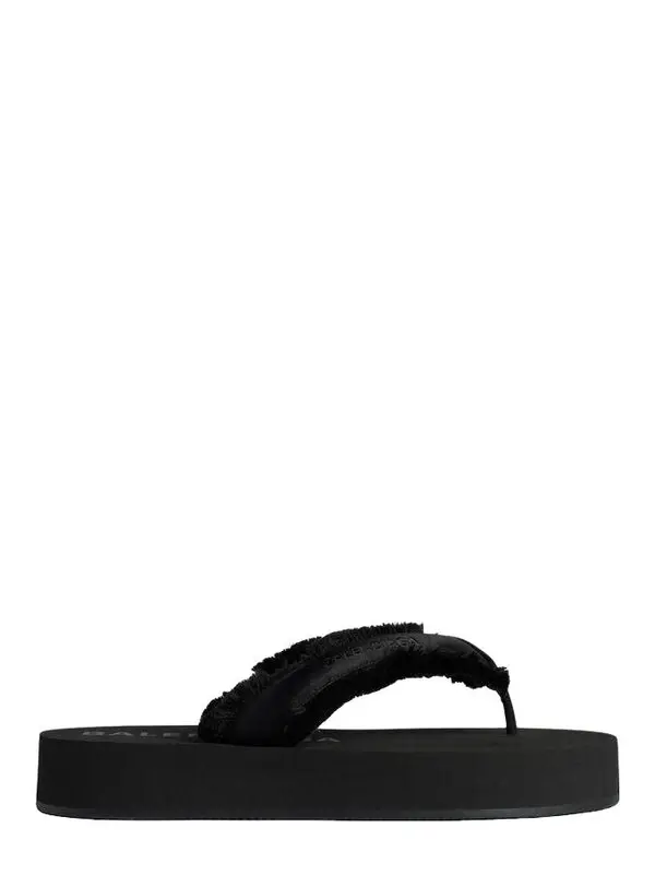 Balenciaga Satin Fringed Platform Flip-flops - Black