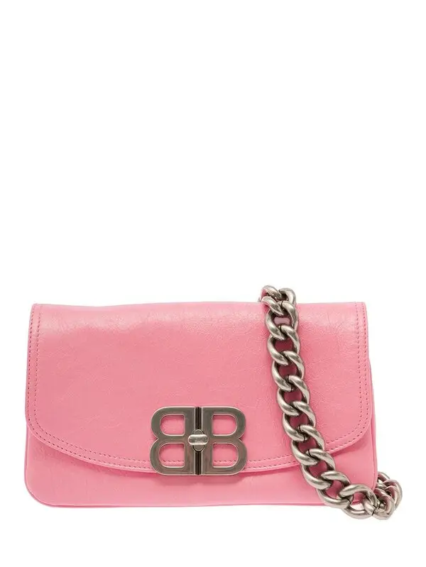 Balenciaga Pink Crossbody Bag With Palladium-tone Bb Logo In Leather - Multicolor