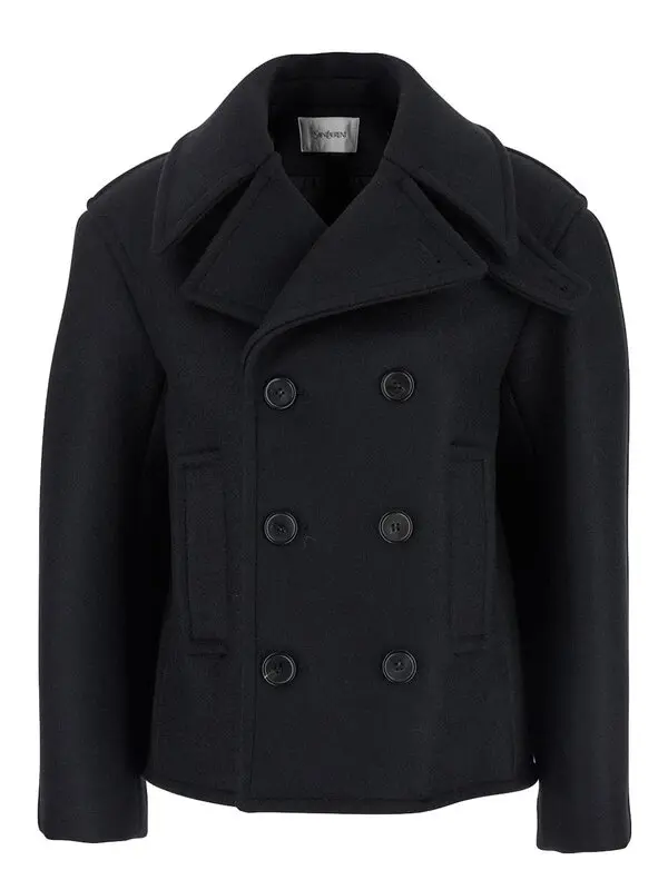Saint Laurent Wool Double-breasted Coat - Multicolor