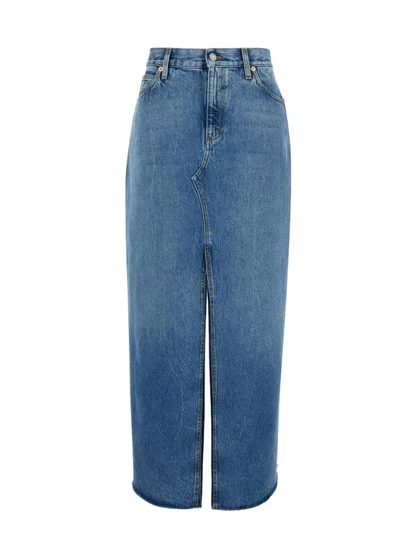 Gucci Cotton Denim Midi Skirt With Horsebit - Multicolor