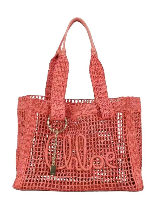 Chloé Raffia Openwork Tote Bag - Pink