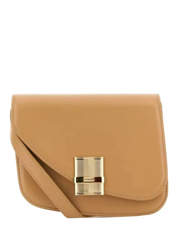FERRAGAMO Beige Leather Small Fiamma Crossbody Bag - Brown