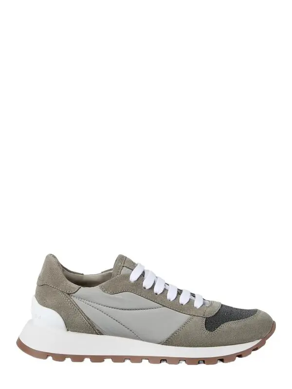 Brunello Cucinelli Paneled Suede And Technical Fabric Trainers - Green