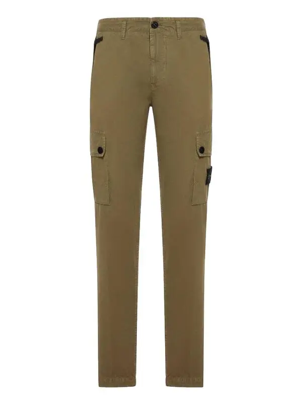Stone Island Cotton Trousers With Compass Logo - Green