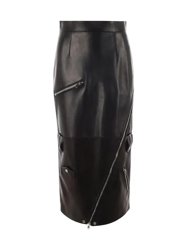 Alexander McQueen Smooth Leather Zip Embellished Skirt - Multicolor