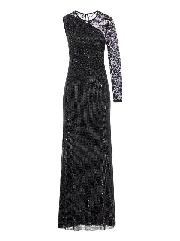 SELF-PORTRAIT Dress With Rhinestone And Lace Sleeves - Black
