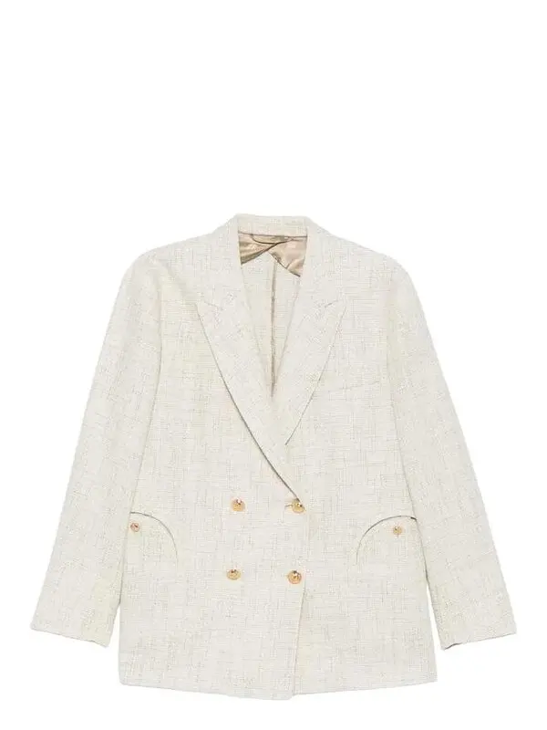 BLAZÉ MILANO Tweed Peak Lapel Double-breasted Jacket - Cream