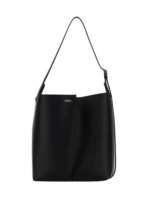 Loewe Cylindrical Calfskin Leather Shoulder Bag With Embossed Logo - Black