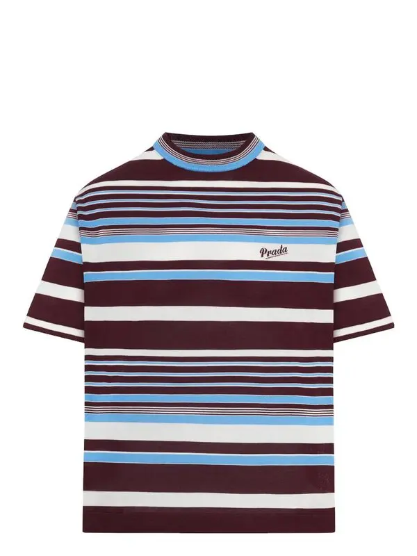 Prada Striped Cotton Crew Neck Sweater - Multicolor