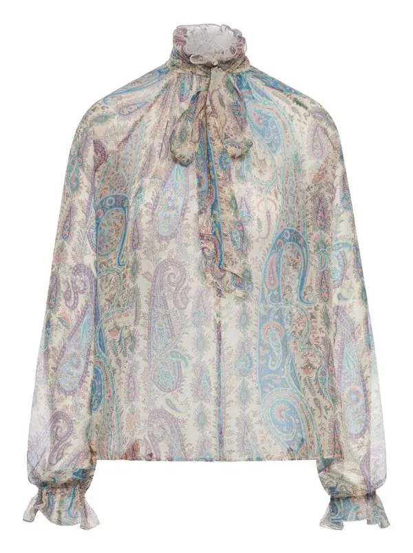 Etro Silk Crepon Blouse With Scarf And Paisley Foliage Motif - Multicolor