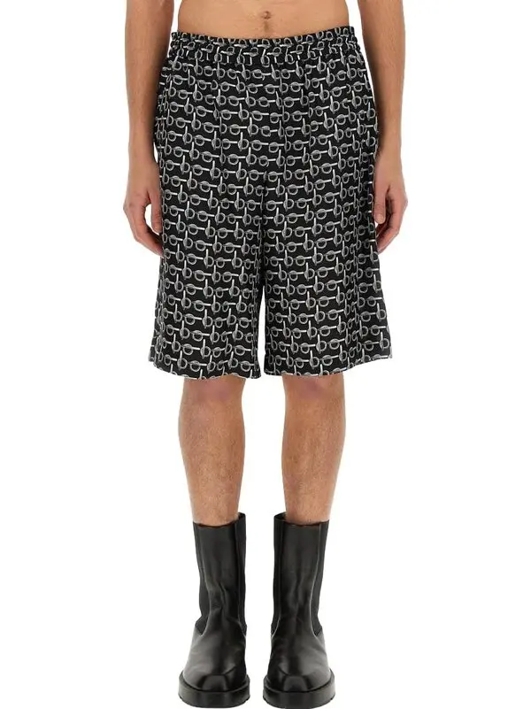 Burberry Monogram Print Silk Bermuda Shorts - Black