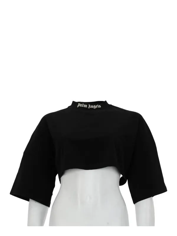 Palm Angels Cropped T-shirt With Logo - Black