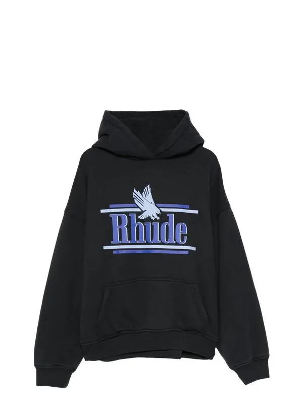 R H U D E Rhude Eagle Motif Logo Print Hoodie - Black