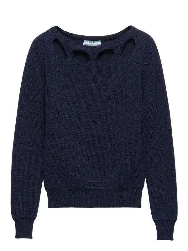 Prada Cotton Boat Neck Sweater - Blue