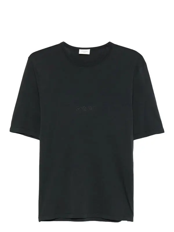 Saint Laurent Tonal Logo Embroidery Cotton T-shirt - Black