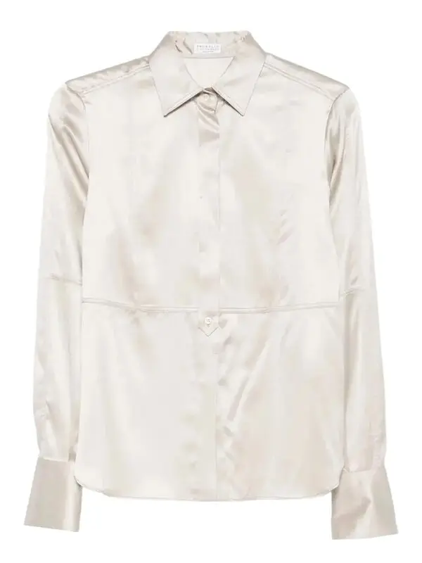 Brunello Cucinelli Satin Shirt With Monili - Multicolor