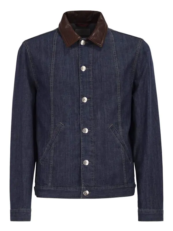 Brunello Cucinelli Lightweight Denim Jacket With Leather Collar - Multicolor