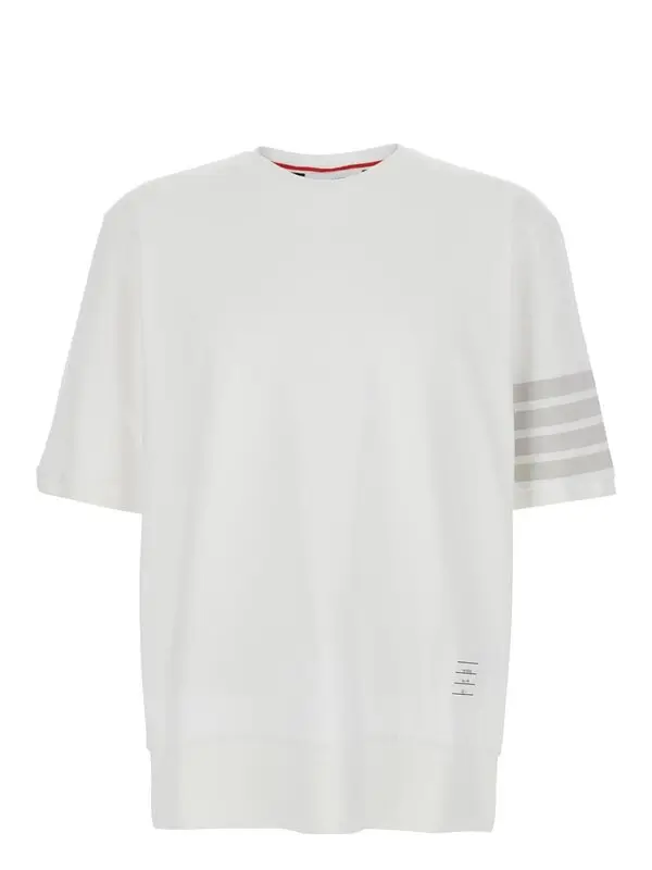Thom Browne White T-shirt With Classic Collar And 4-bar Detail On Sleeve In Cotton For - Multicolor